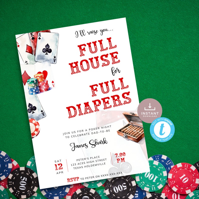 Dad Baby Shower Invite for a Poker Night Invitation or Casino Theme ...