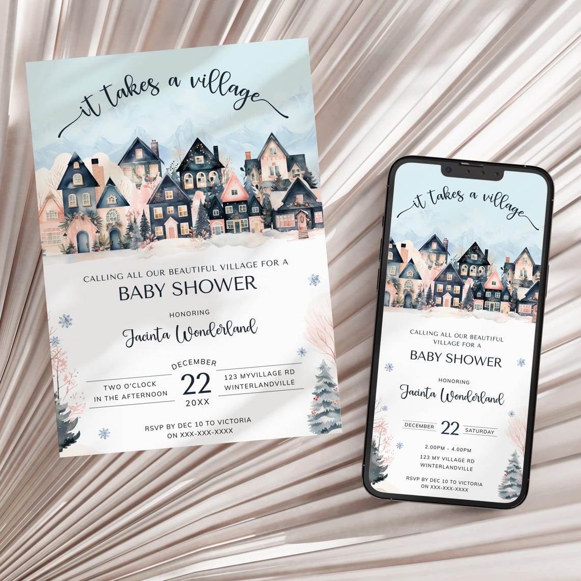 It Takes A Village Baby Shower Evite, Winter Theme Electronic Invite ...
