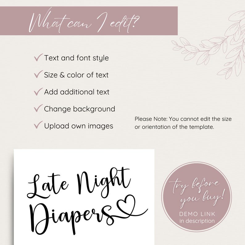 Late Night Diapers Sign, Modern Baby Shower Activity, Nappy Notes 5x7 ...