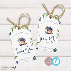 Blueberry Baby Shower Favor Tag, Berry Sweet Thank You Labels Cropped ...