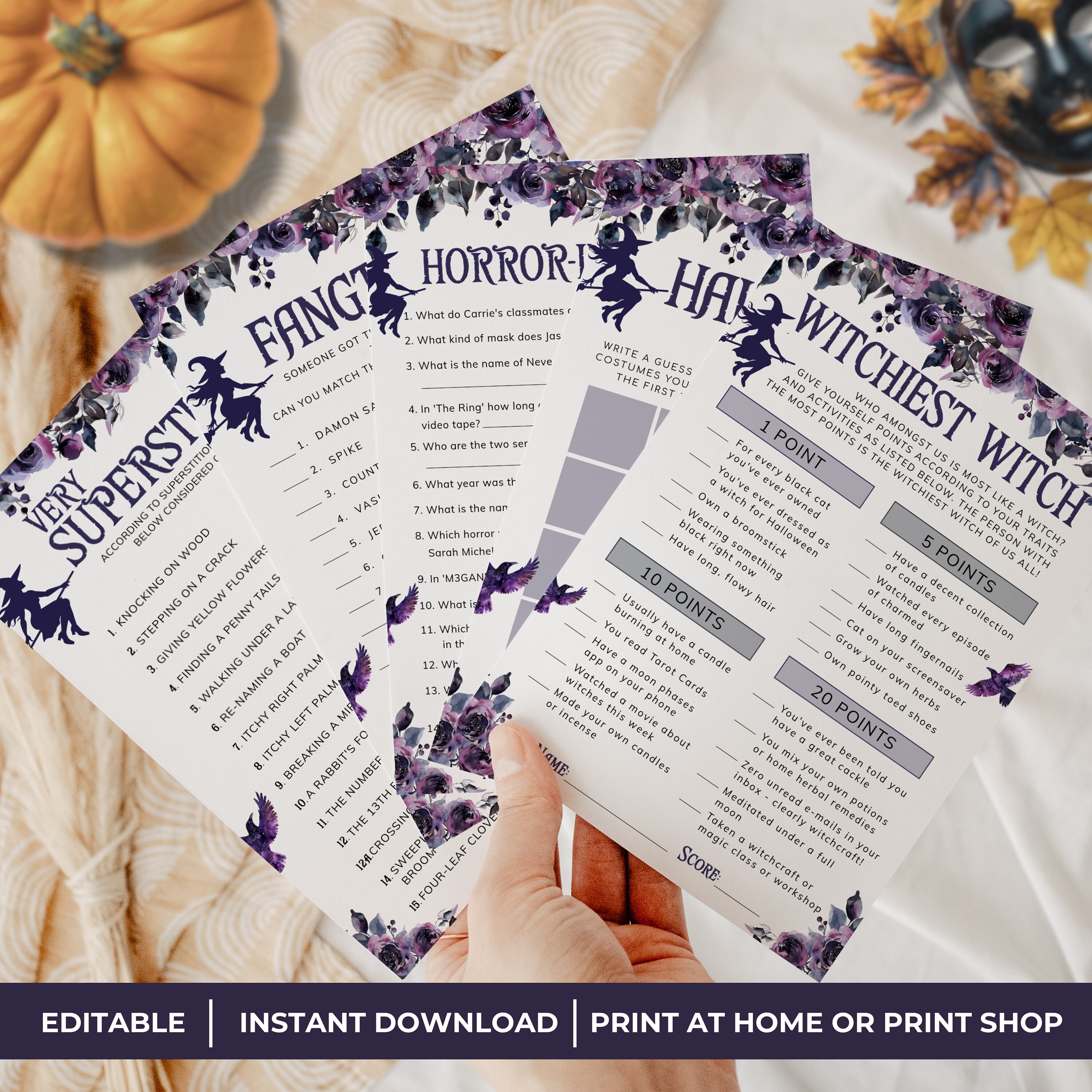 Halloween Party Games Bundle, Witchy Game Pack, Spooky Purple Gothic ...