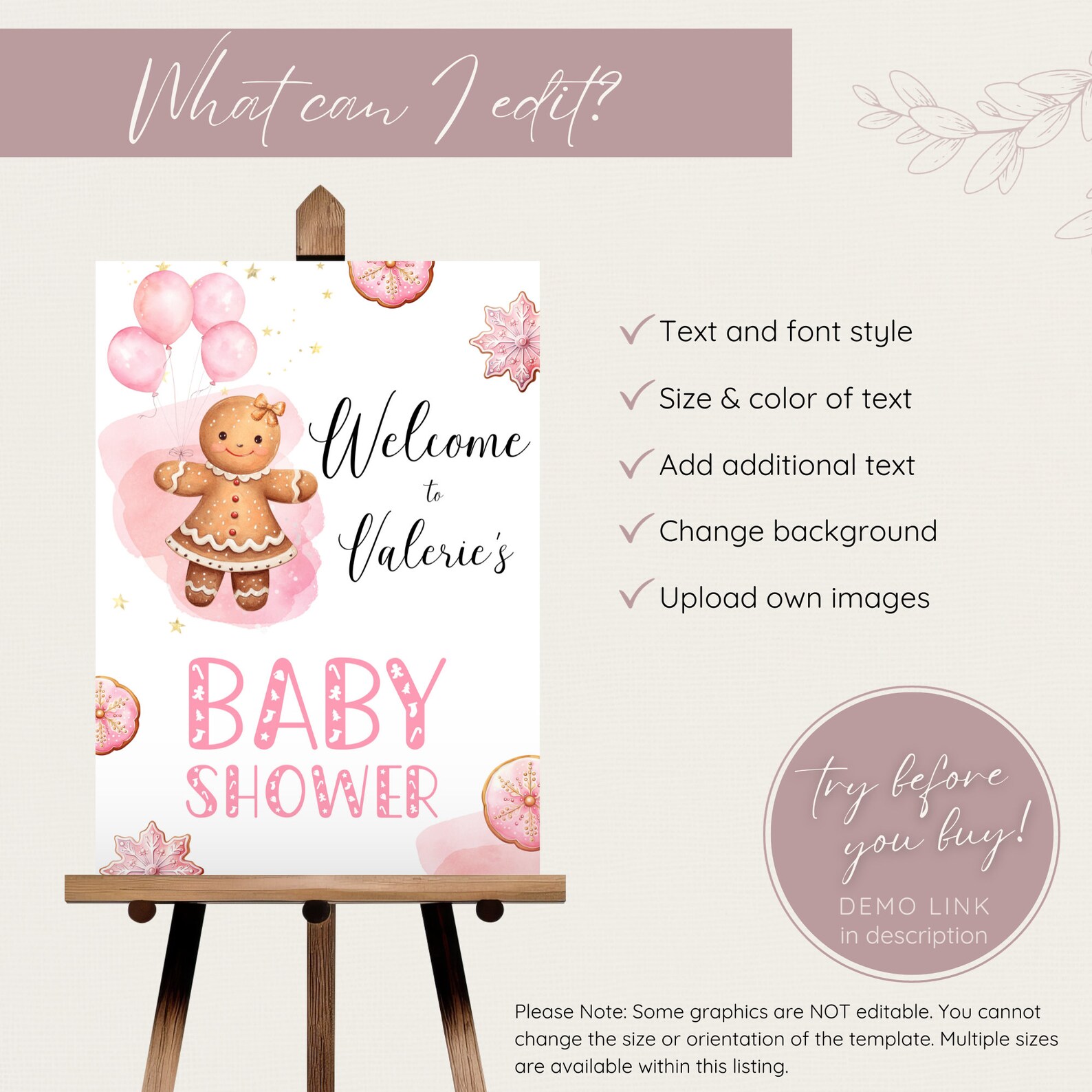 Pink Gingerbread Baby Shower Welcome Sign, Christmas Cookie Easel ...
