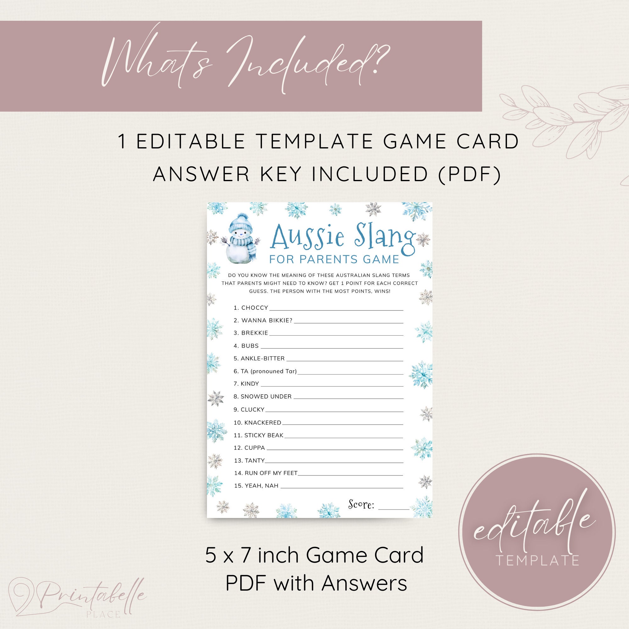 Blue Snowflake Baby Shower Game, Aussie Slang for Parents, Australian ...