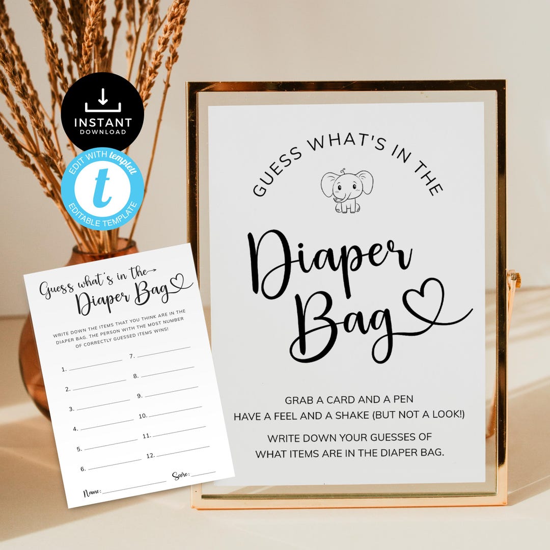 What's in the Diaper Bag Game, Modern Baby Shower Game, Guess the Baby ...