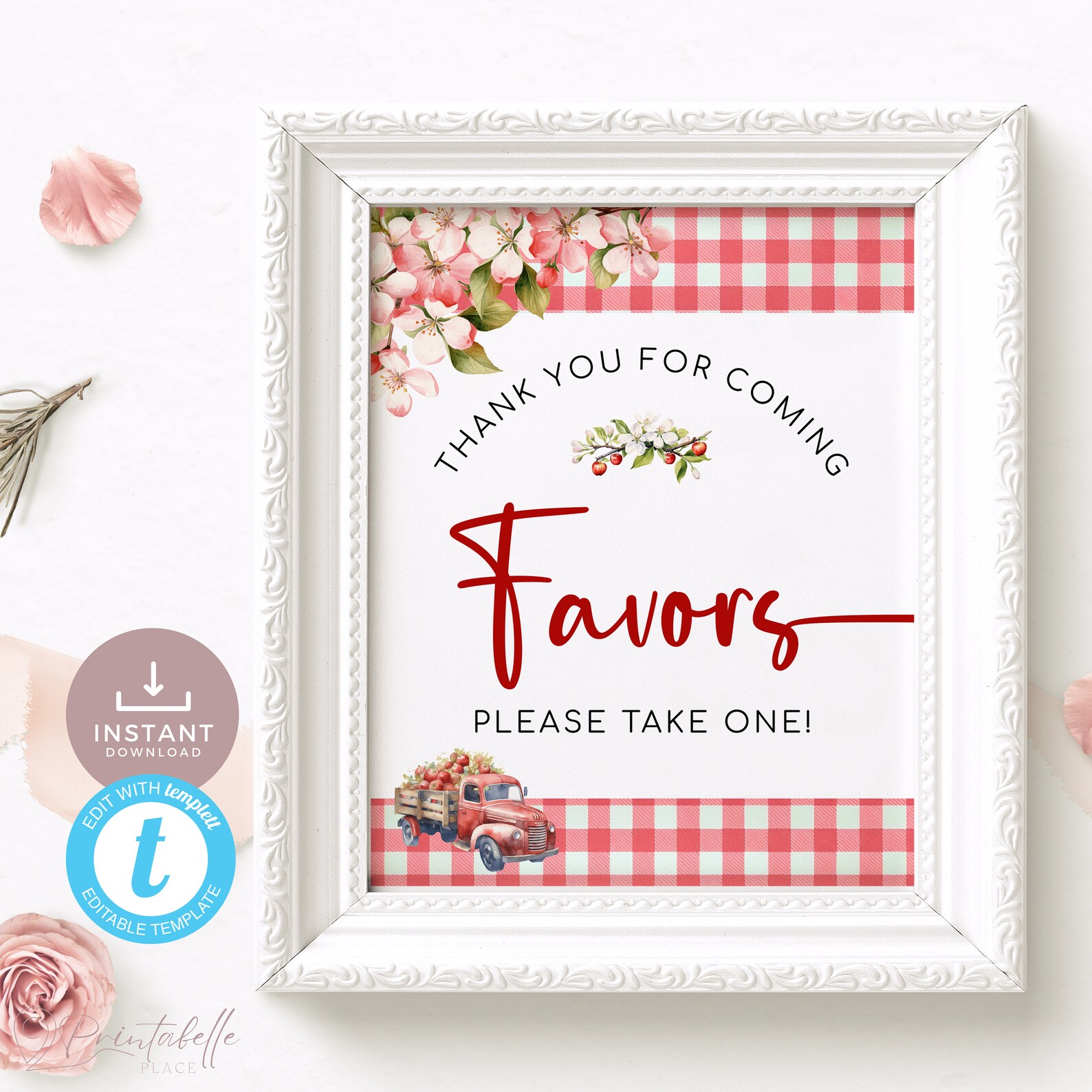 Apple of Our Eye Baby Shower Sign Bundle, Red Gingham Cottagecore Table ...