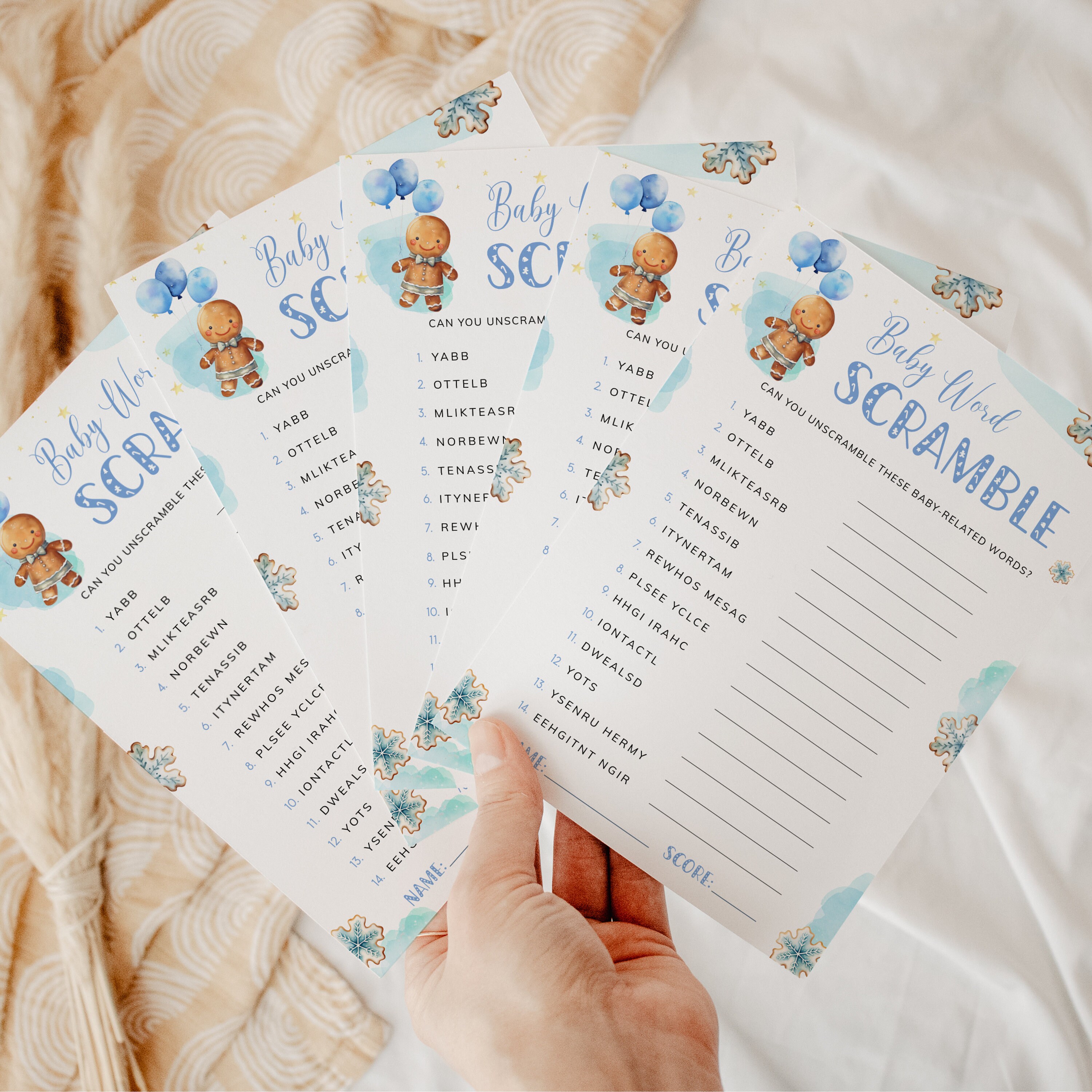Gingerbread Baby Shower Word Scramble With Answer Key, Blue Christmas ...