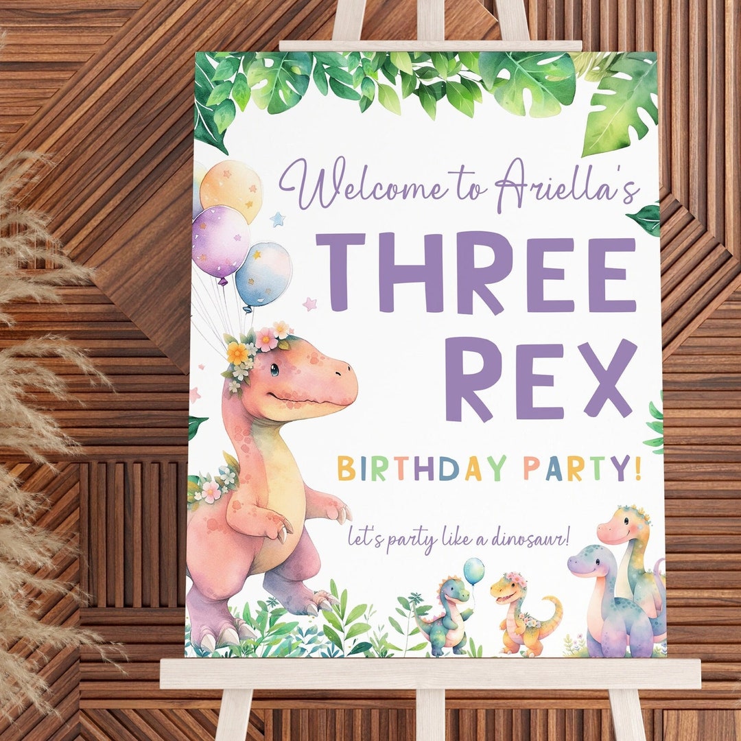 Three Rex Welcome Sign Featuring Peach T-rex Tyrannosaurus and Pastel ...