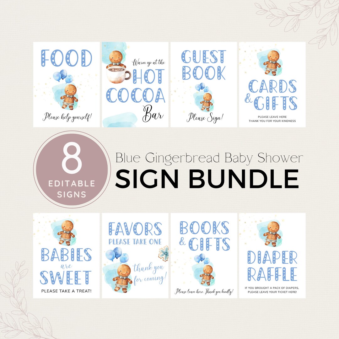 Blue Gingerbread Man Baby Shower Sign Bundle. A Table Signage Set to ...