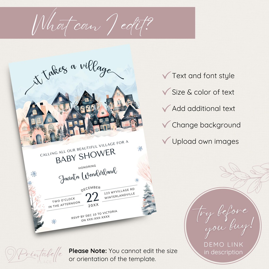 It Takes A Village Baby Shower Evite, Winter Theme Electronic Invite ...