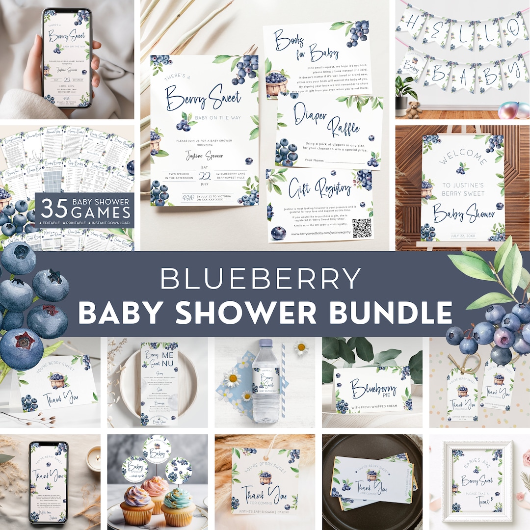 Blueberry Baby Shower Bundle, Berry Sweet Baby on the Way Mega Pack ...