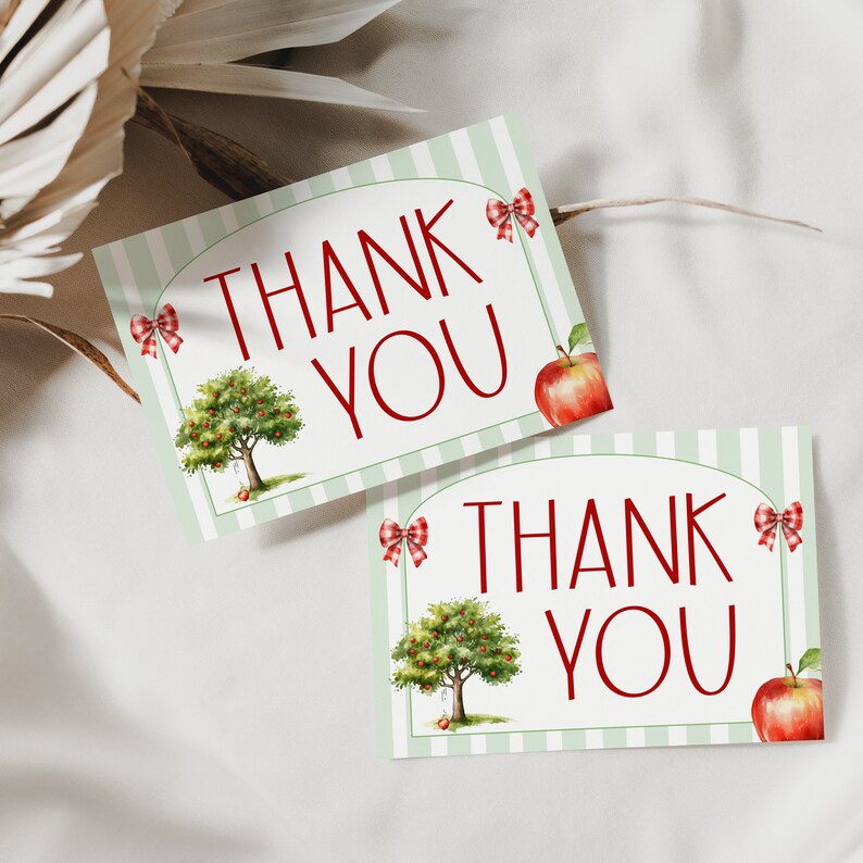 Apple Thank You Card Tent Fold, Apple Tree Baby Shower Note Card of ...