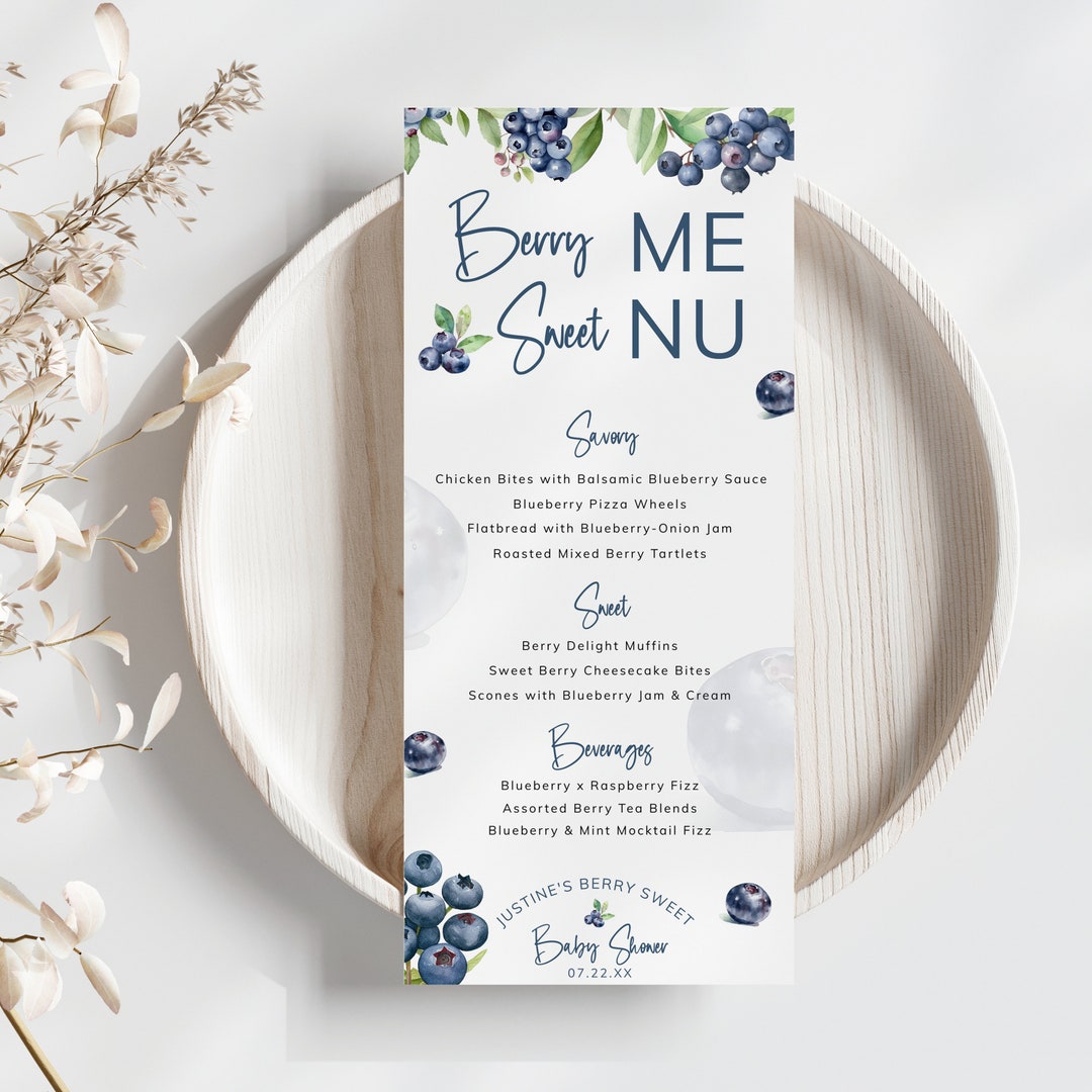 Blueberry Themed Menu Template, Berry Sweet Menu, Summer Fruit Inspired ...
