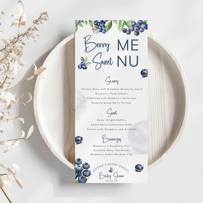 Blueberry Themed Menu Template, Berry Sweet Menu, Summer Fruit Inspired ...