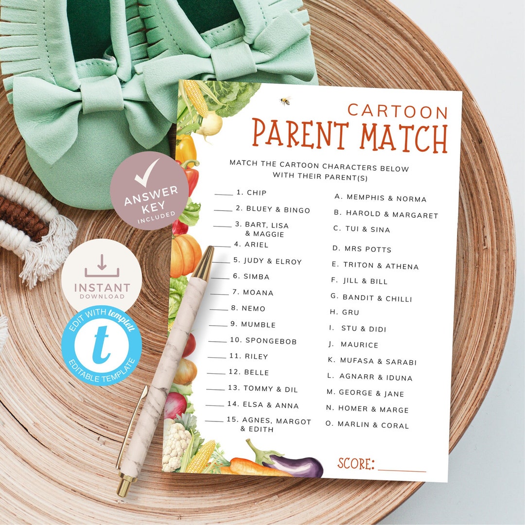 Locally Grown Baby Shower Game Cartoon Parent Match, Vegetable Farmers ...