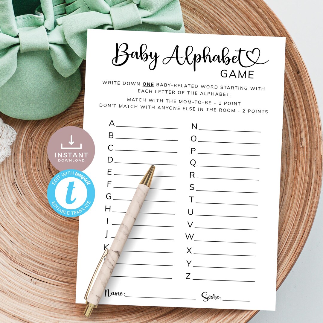Baby Alphabet Shower Game, Baby Item ABC Game, A-Z Quiz Naming Game ...