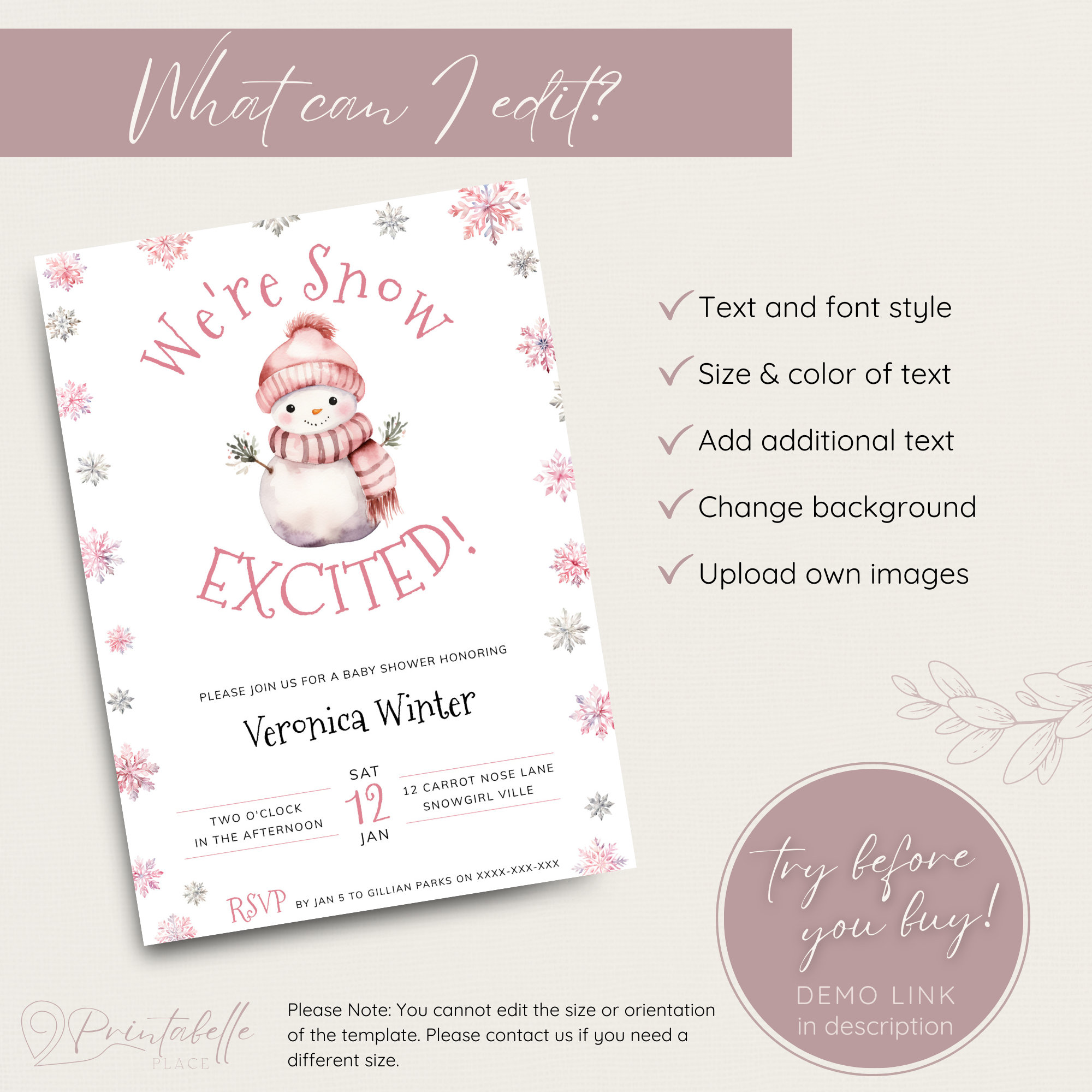 Pink Winter Snow Baby Shower Invitation. We're Snow - Etsy