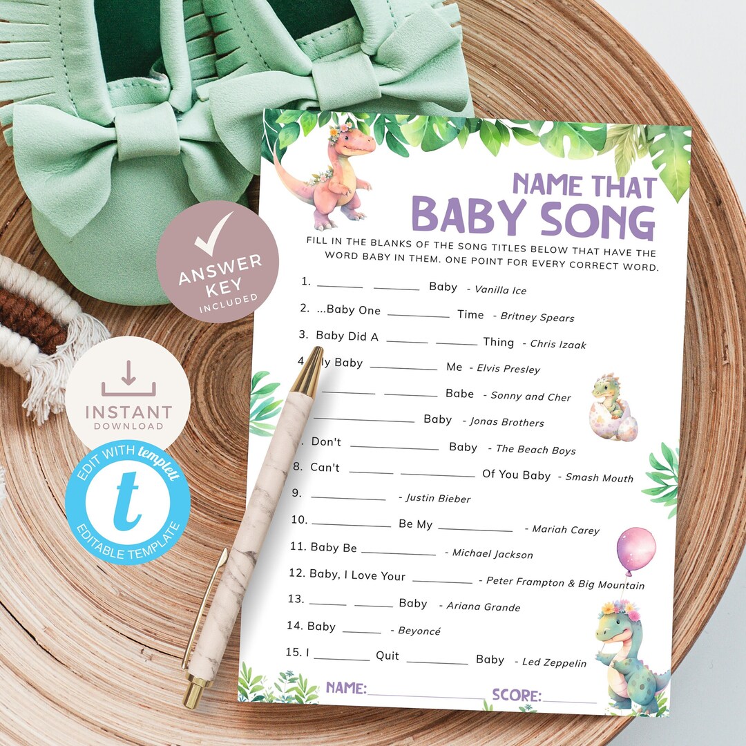 Dinosaur Themed Name That Baby Song Game, Dino Baby Shower Game, Guess ...