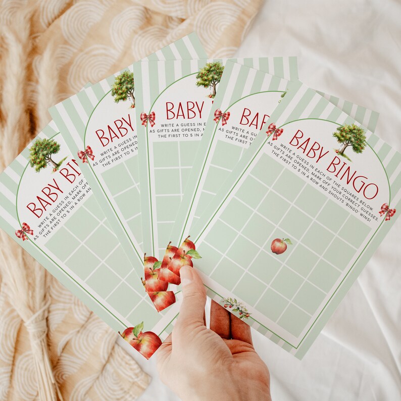 Apple Baby Shower Bingo Card Template, A Little Apple is About to Fall ...