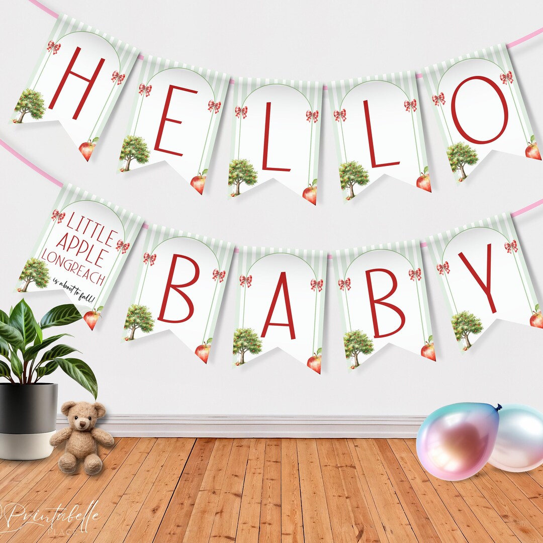 Apple Baby Shower Banner, Fruit Apple Tree Bunting Flags, A Little ...