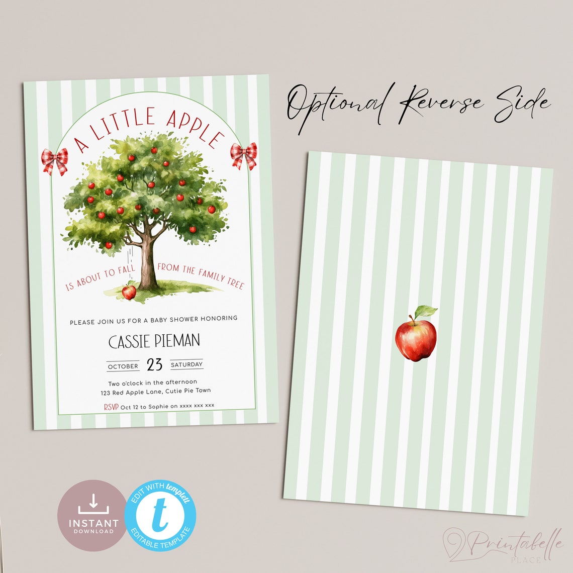 Apple Baby Shower Invitation, A Little Apple is About to Fall From the ...