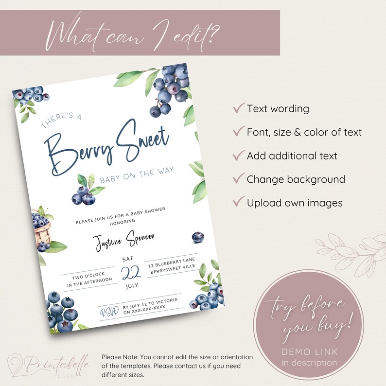Blueberry Baby Shower Invitation Bundle, Berry Sweet Baby on the Way ...