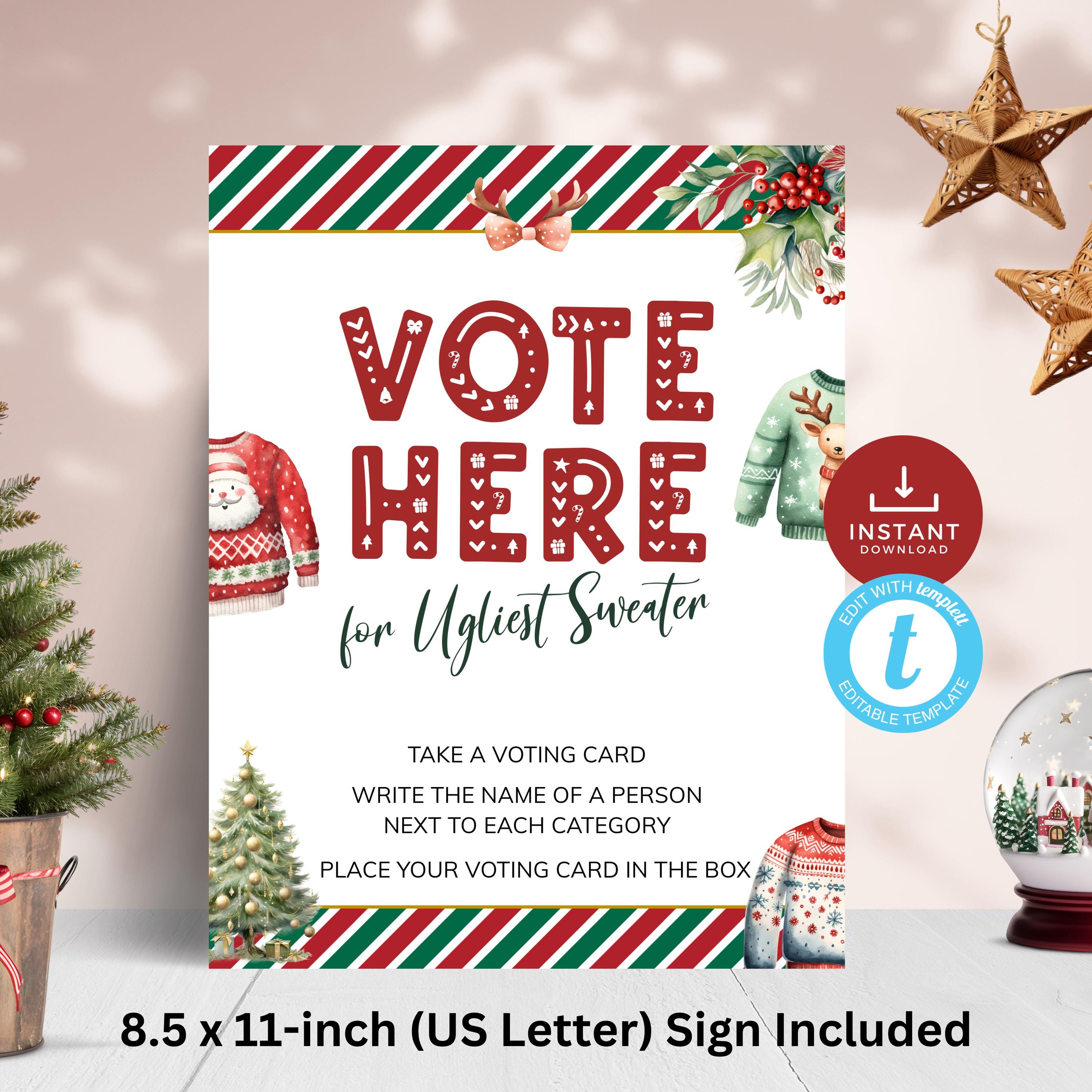 Christmas Ugly Sweater Certificate, Ugliest Competition Voting Card and ...