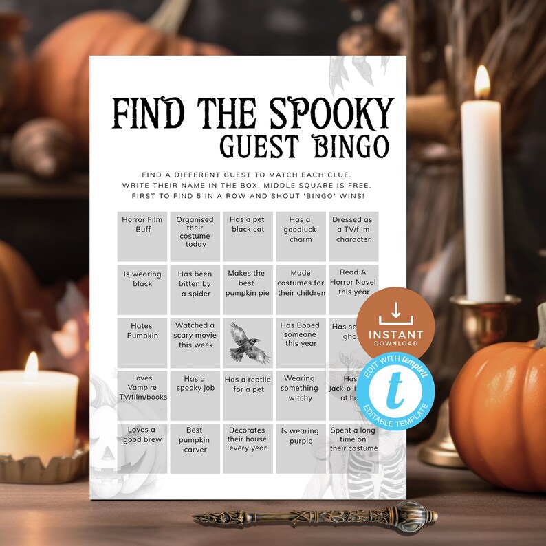 Halloween Find the Spooky Guest Bingo, Witchy People Bingo Game, Black ...
