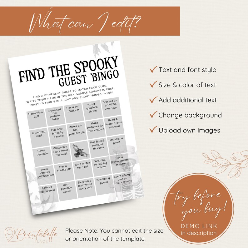 Halloween Find the Spooky Guest Bingo, Witchy People Bingo Game, Black ...