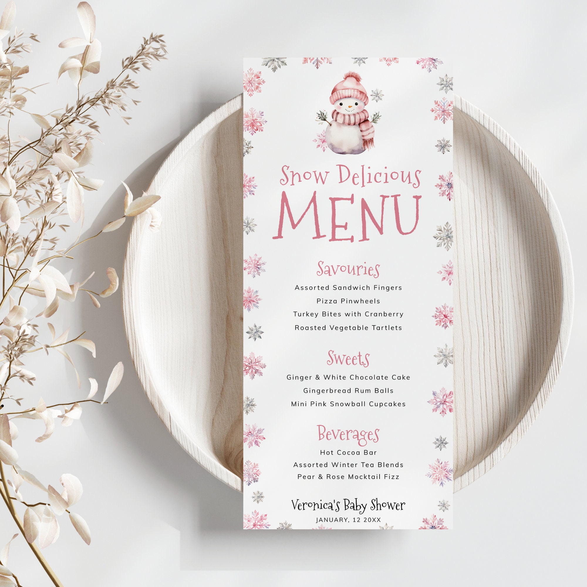 Snowman & Snowflake Menu Template for We're Snow Excited - Etsy