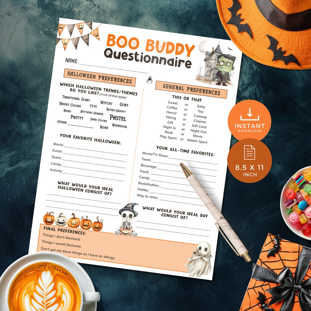 Boo Buddy Questionnaire, Halloween Questionnaire, Gift Exchange Survey ...