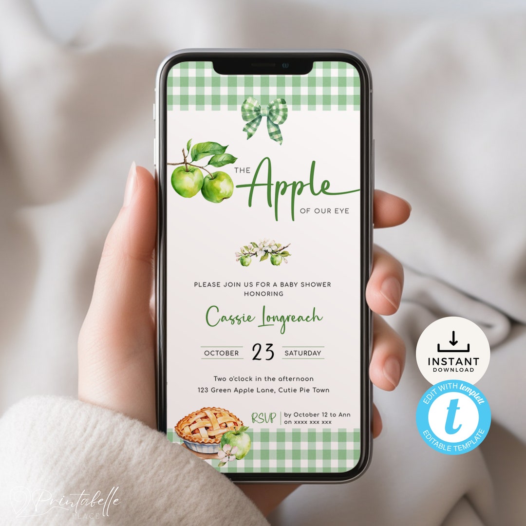 Apple of Our Eye Baby Shower Evite, Fall Electronic Invite, Green Plaid ...
