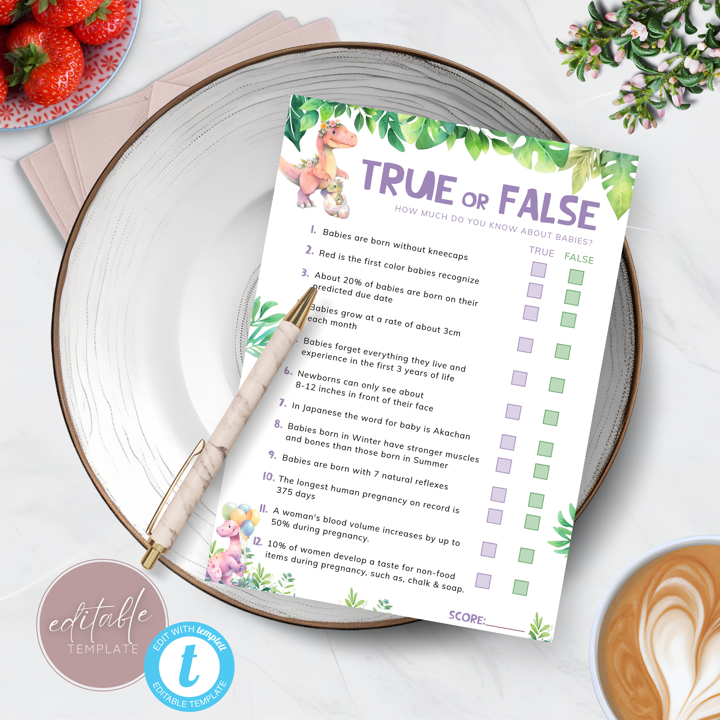 Dinosaur Baby Shower Game True or False, Pregasaurus Baby Trivia Quiz ...