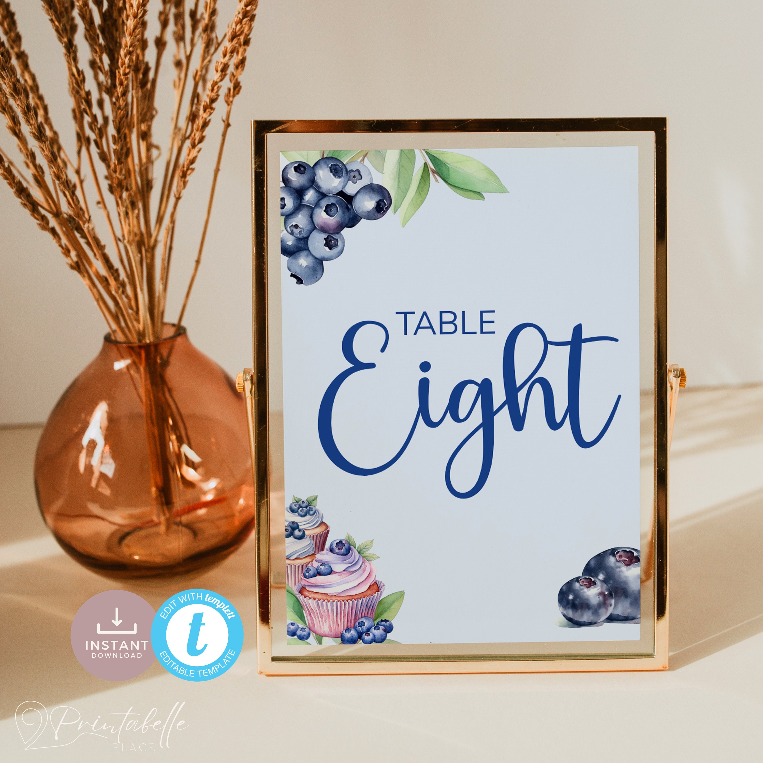 Blueberry Table Number Template, Berry Sweet Table Setting Decor, Fruit ...