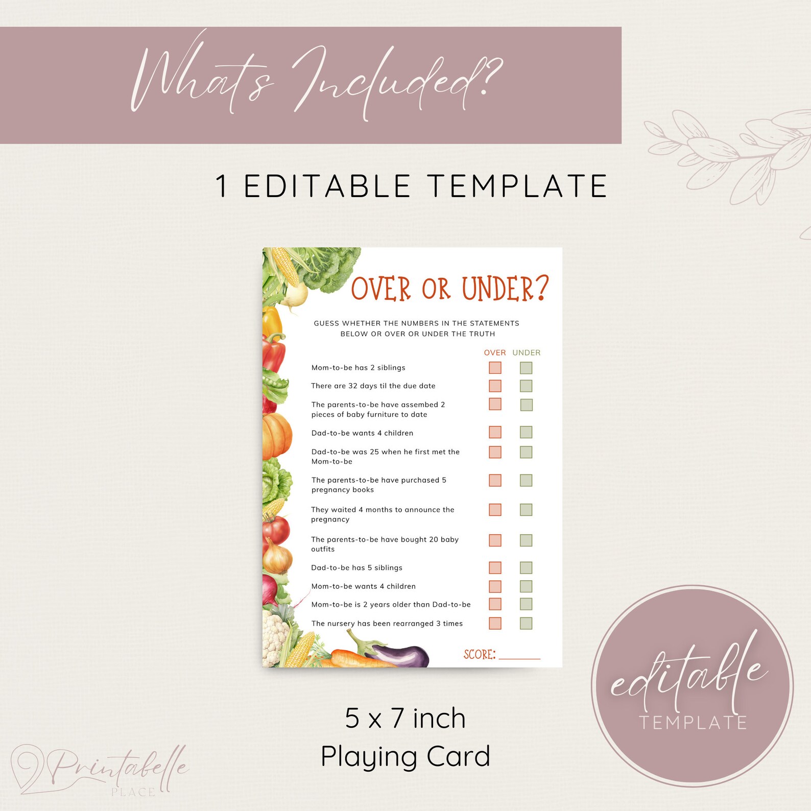 Locally Grown Over or Under Baby Shower Game, Farmers Market Theme With ...
