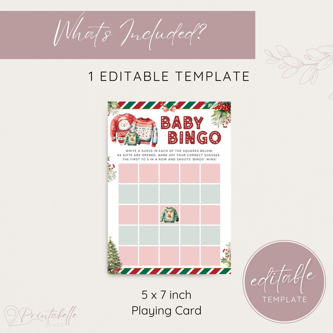 Ugly Sweater Baby Bingo: Christmas Theme Couples Shower Game (printable ...