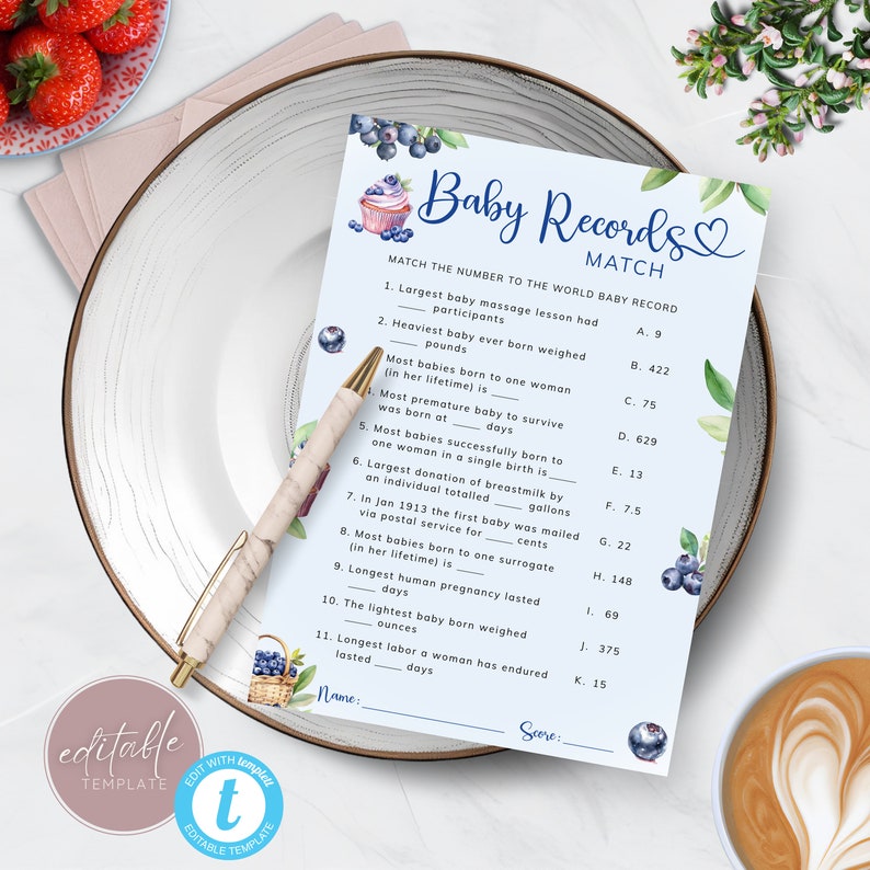 Blueberry Baby Shower Game, World Records Match, Berry Sweet Baby ...