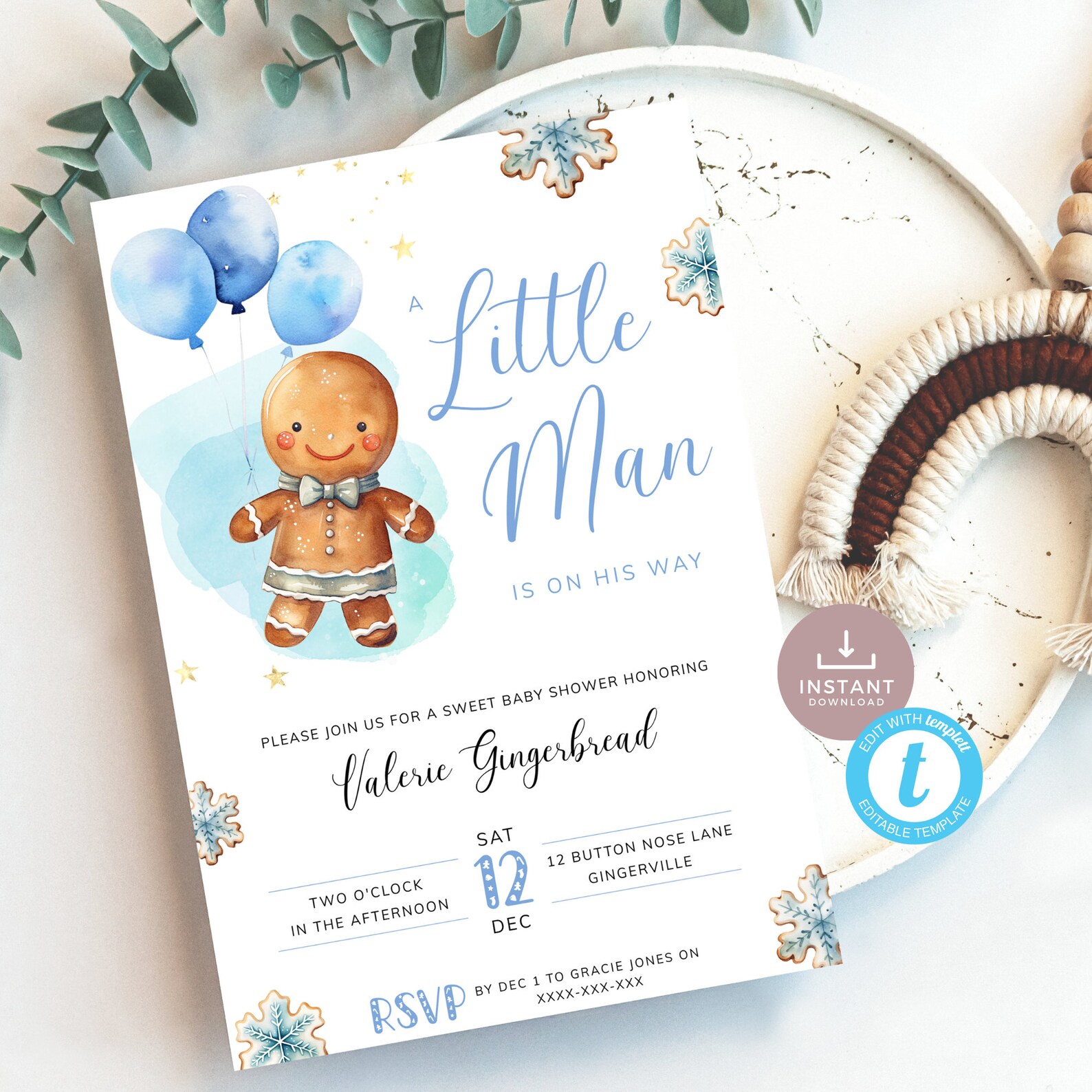 Gingerbread Man Baby Shower Invitation, Christmas Cookie Invite, A ...