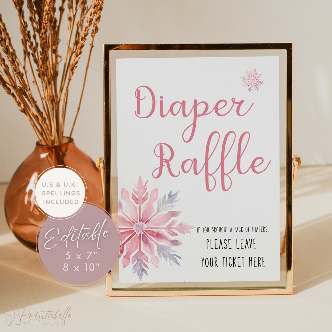 Pink Snowflake Diaper Raffle Sign. Perfect for Your Girl Winter Baby ...