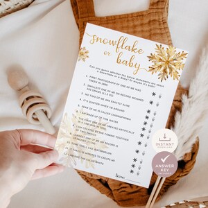 Snowflake or Baby Shower Game, Gold Snowflake Quiz, Winter Themed ...
