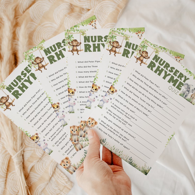 Safari Baby Shower Nursery Rhyme Quiz, A Little Wild One Childrens ...