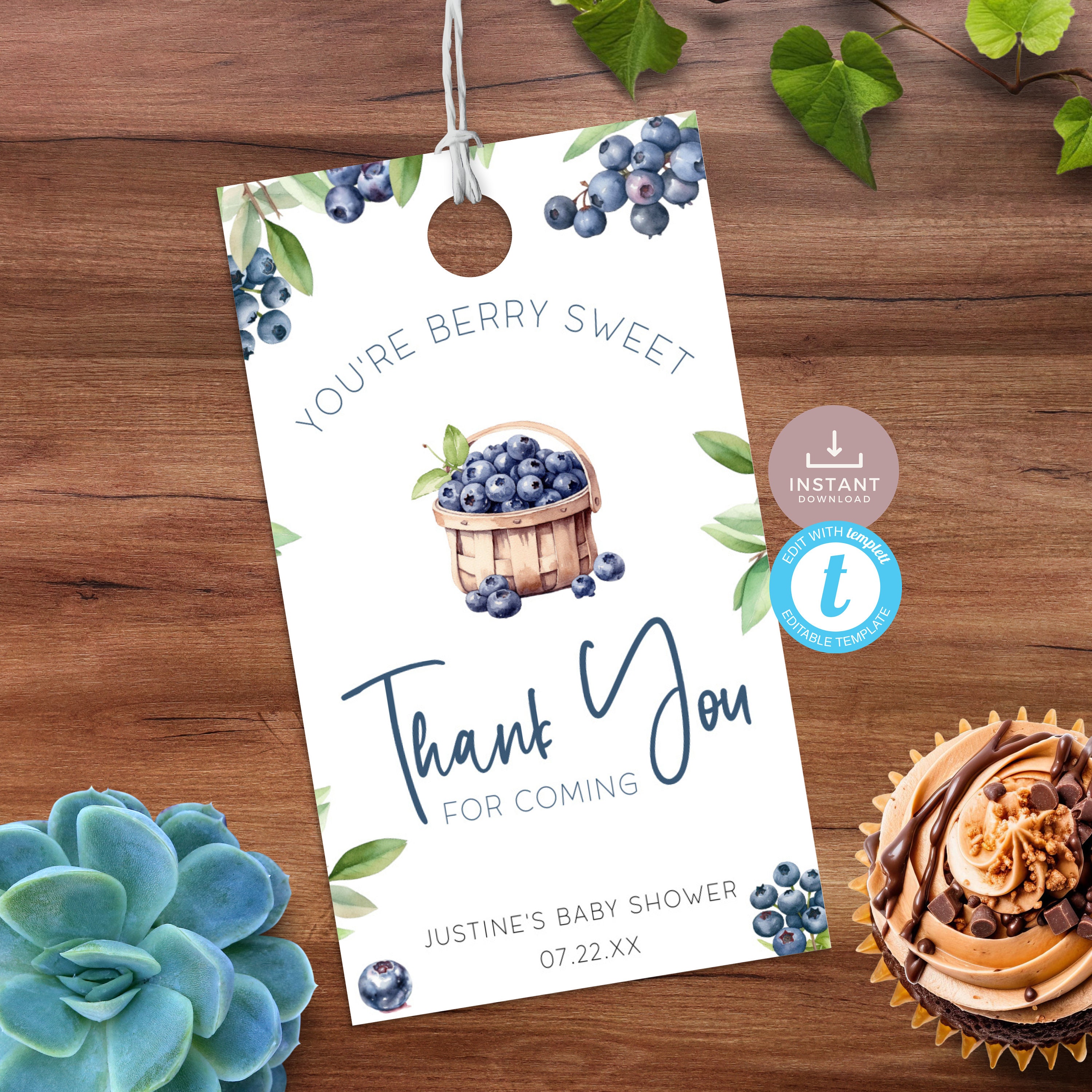 Blueberry Baby Shower Favor Tag, Berry Sweet Thank You Labels Cropped ...