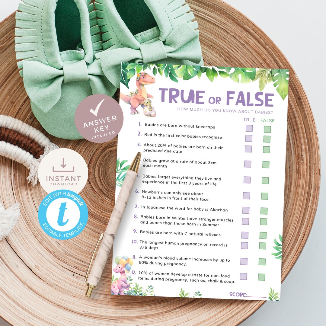 Dinosaur Baby Shower Game True or False, Pregasaurus Baby Trivia Quiz ...