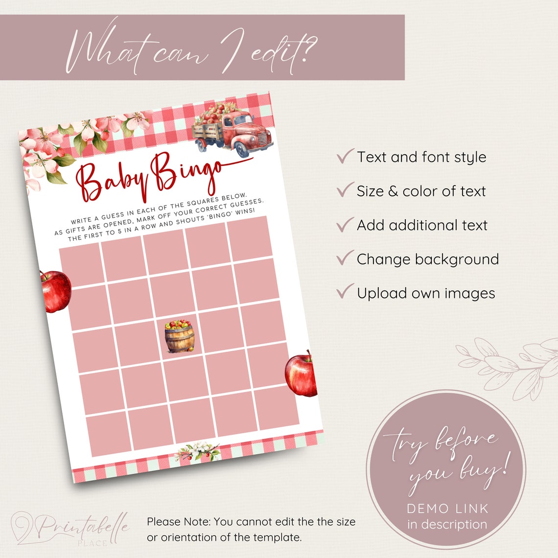 Apple of Our Eye Baby Shower Bingo Template, Red Apple Gift Guessing ...