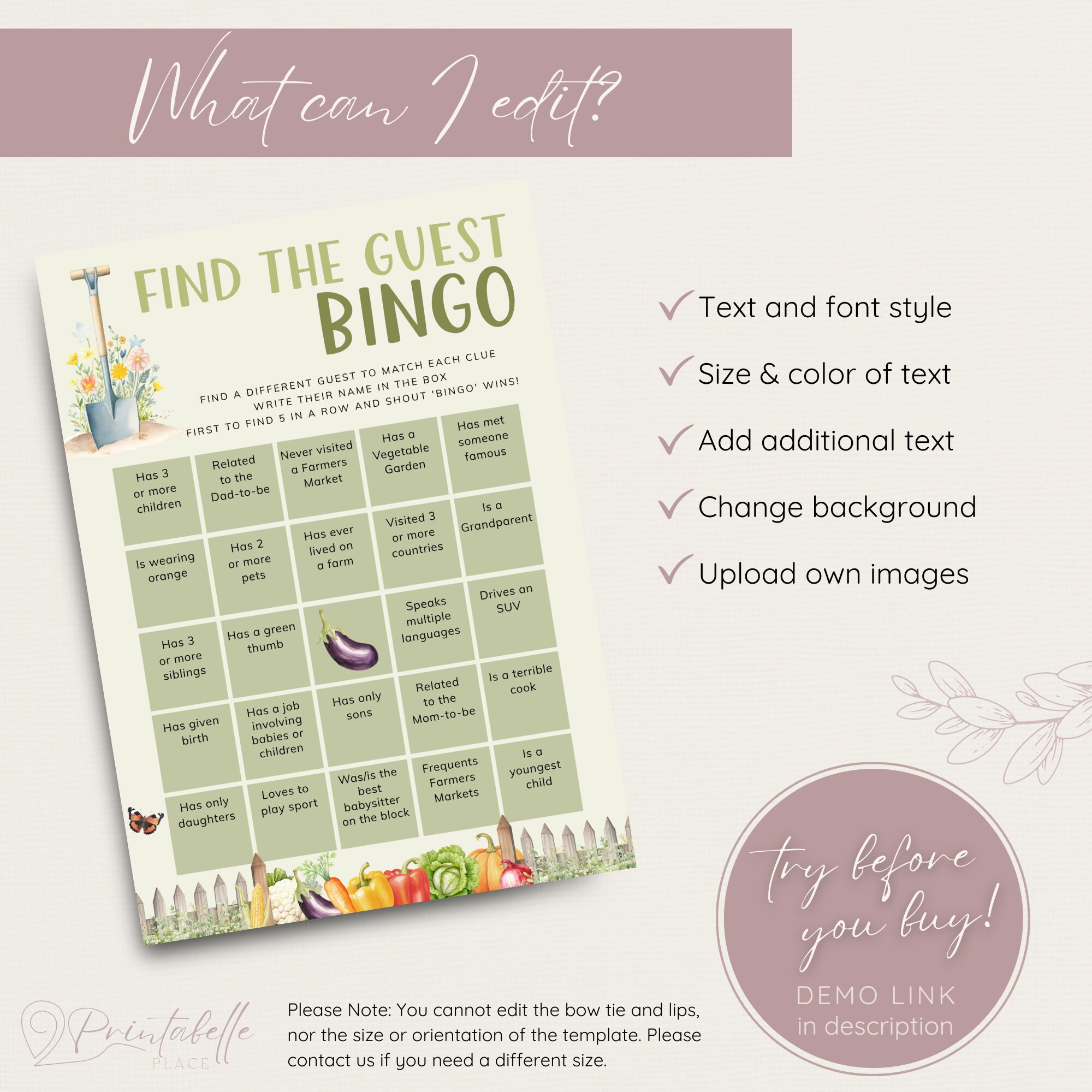 Locally Grown Find the Guest Human Bingo Card Template for Your Sage ...