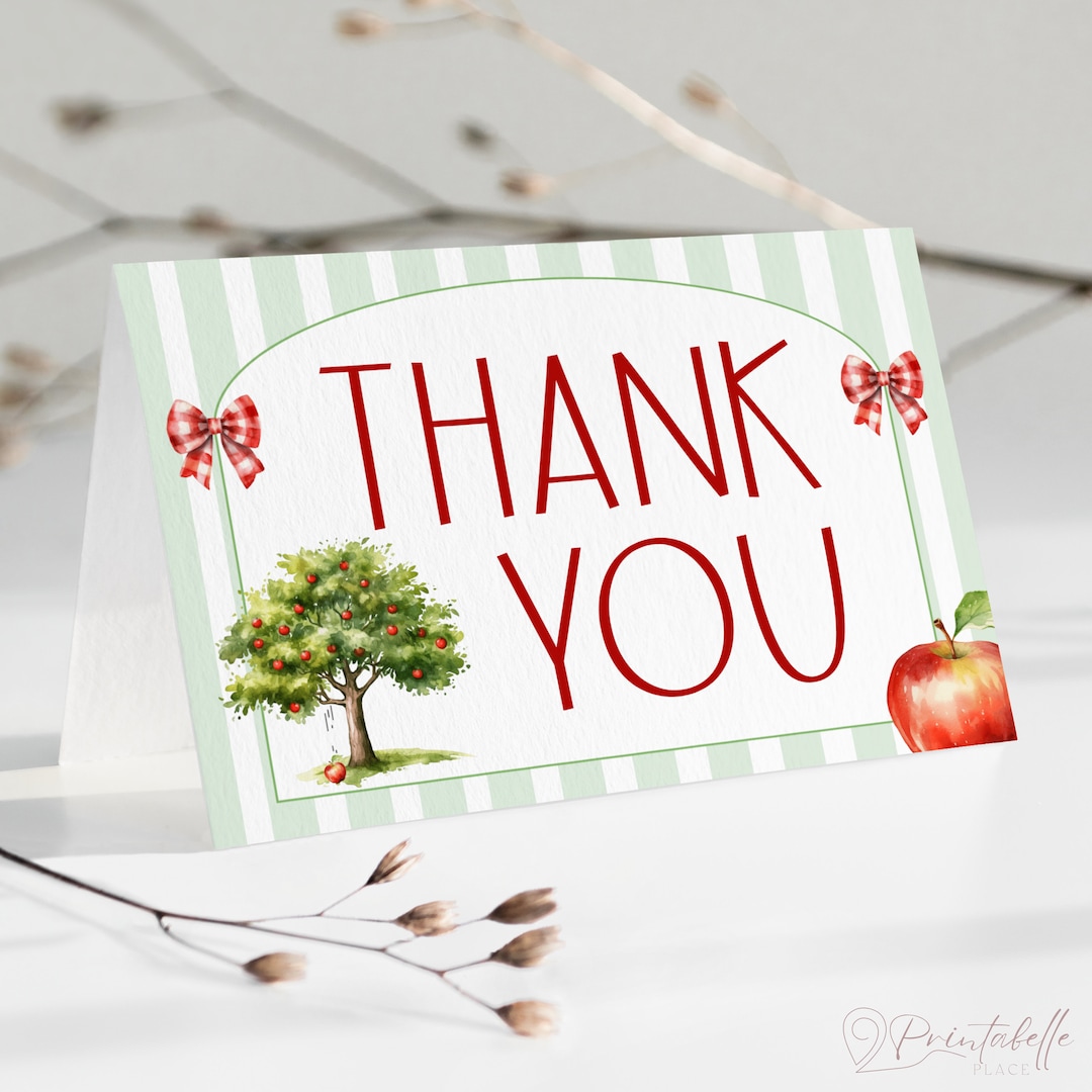 Apple Thank You Card Tent Fold, Apple Tree Baby Shower Note Card of ...