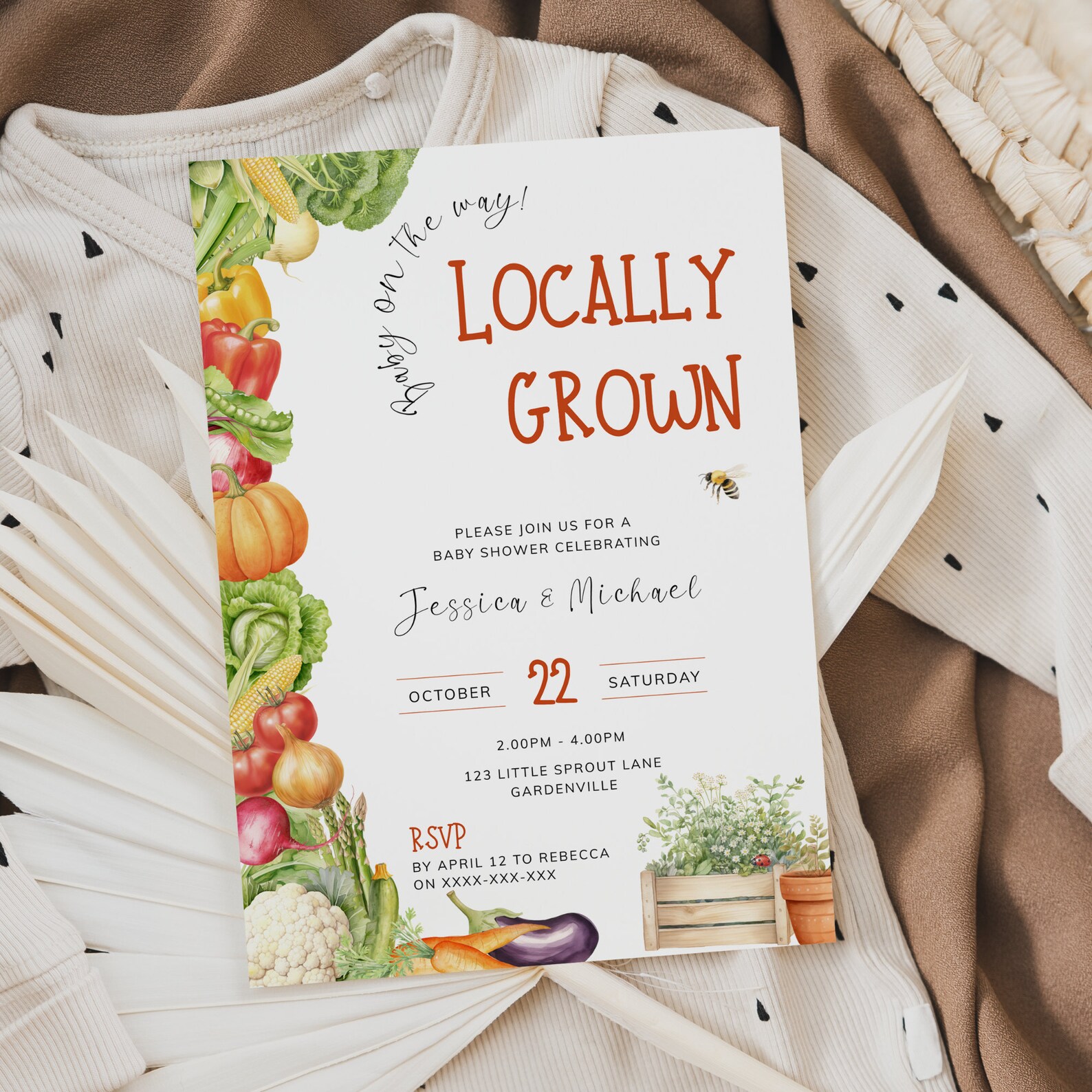 Locally Grown Baby Shower Invitation Template, Farmer Market Garden ...