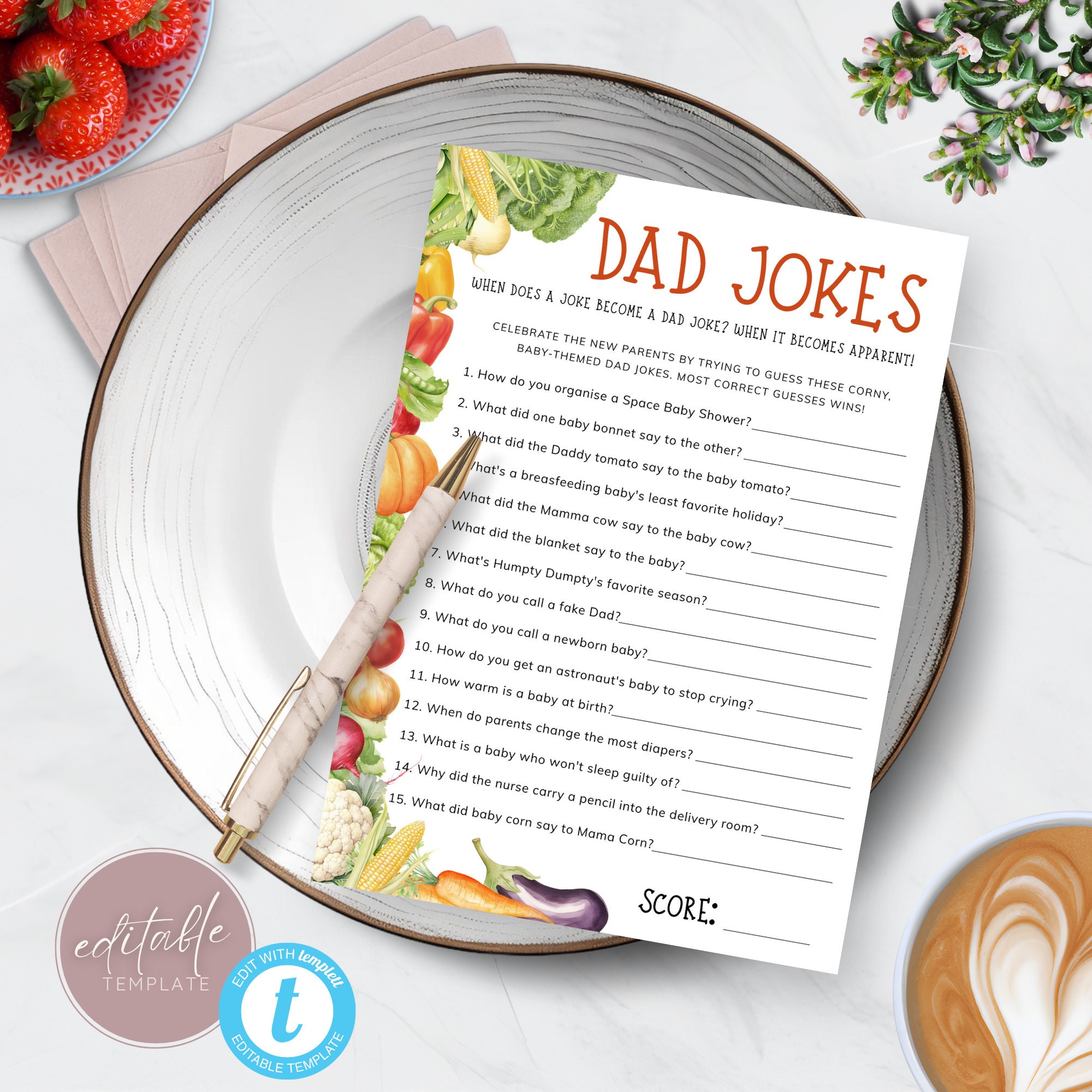Locally Grown Dad Jokes Trivia Game Template for Farmers Market Baby ...
