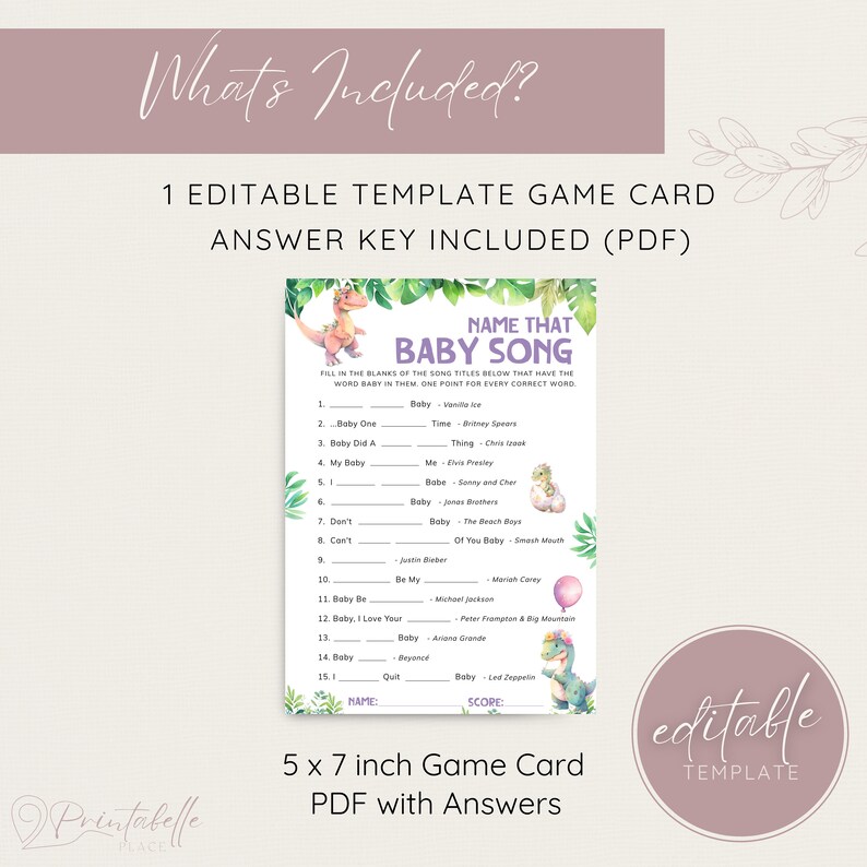 Dinosaur Themed Name That Baby Song Game, Dino Baby Shower Game, Guess ...