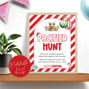Merry Little Pacifier Hunt Game Sign, Christmas Baby Shower Games, Find ...