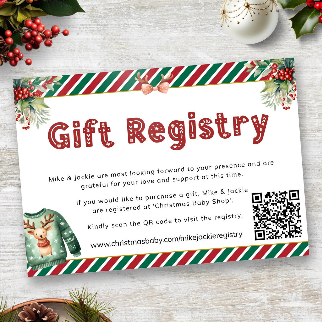 Christmas Gift Registry Card With Qr Code, Ugly Sweater Baby Shower ...